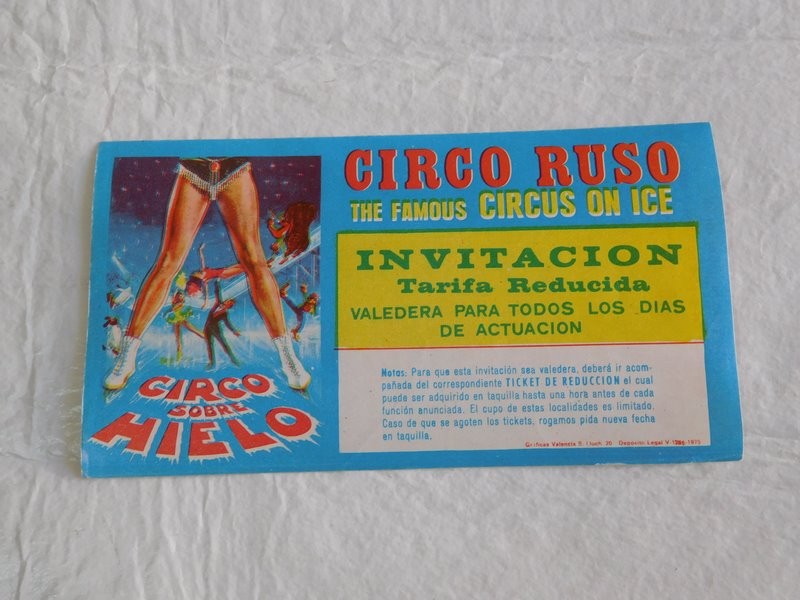 Preciosa entrada Circo Ruso Circo sobre Hielo de Angel Cristo. 1975...